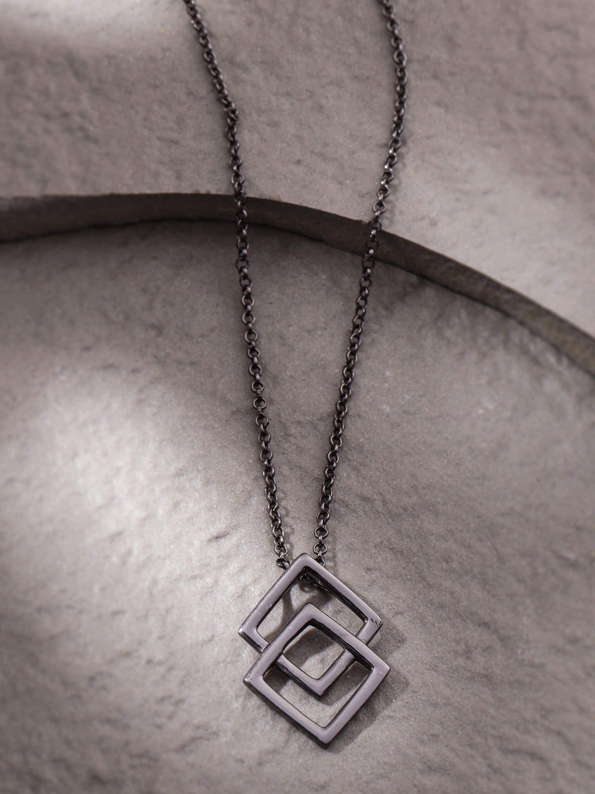 Buy Men's Silver Square Pendant in Ruthenium | Minimalist Jewellery