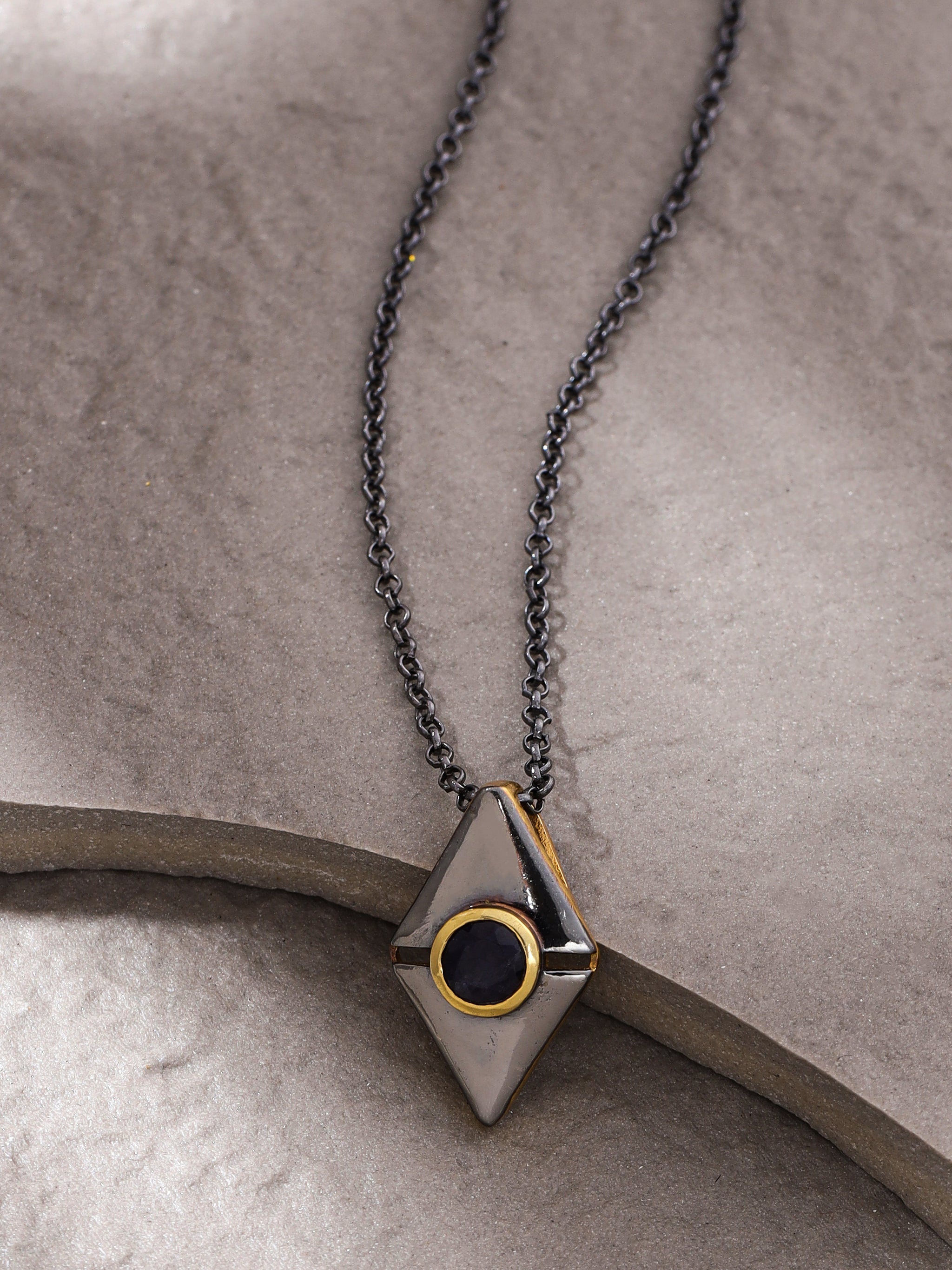 Buy Men's Silver Diamond Pendant with Iolite | Dual Tone Jewelry