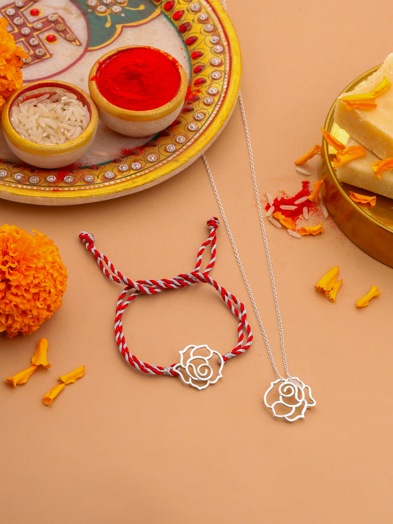 Buy Floral Jali Pattern Silver Rakhi Pendant