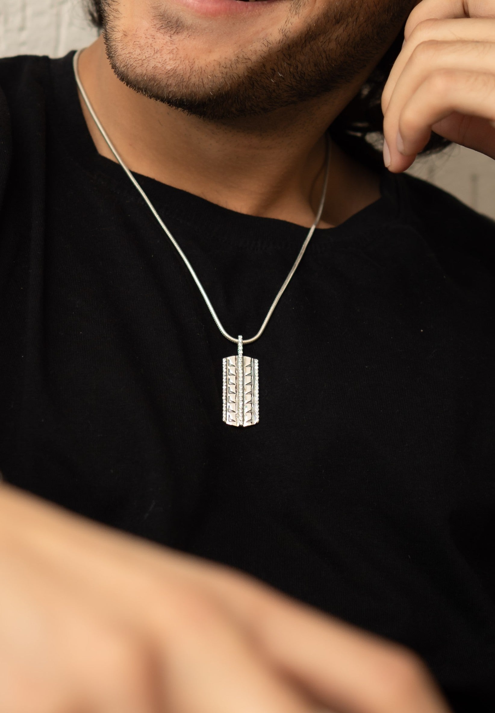 Silver Pendants for Men – Modern Geometric Oxidised Pendant